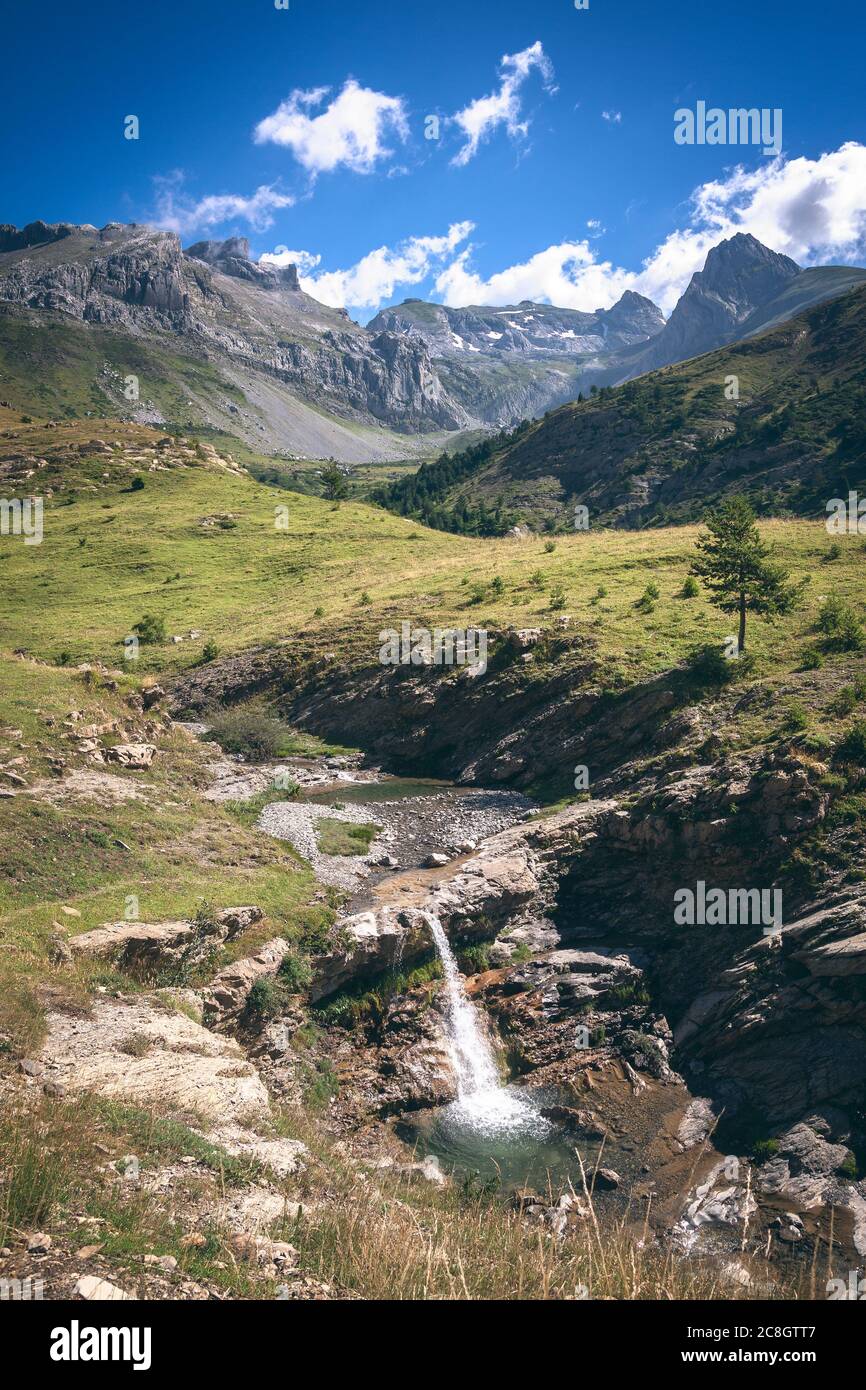 Beautiful landscape with waterfall in the Spanish Pyrenees Stock Photo ...