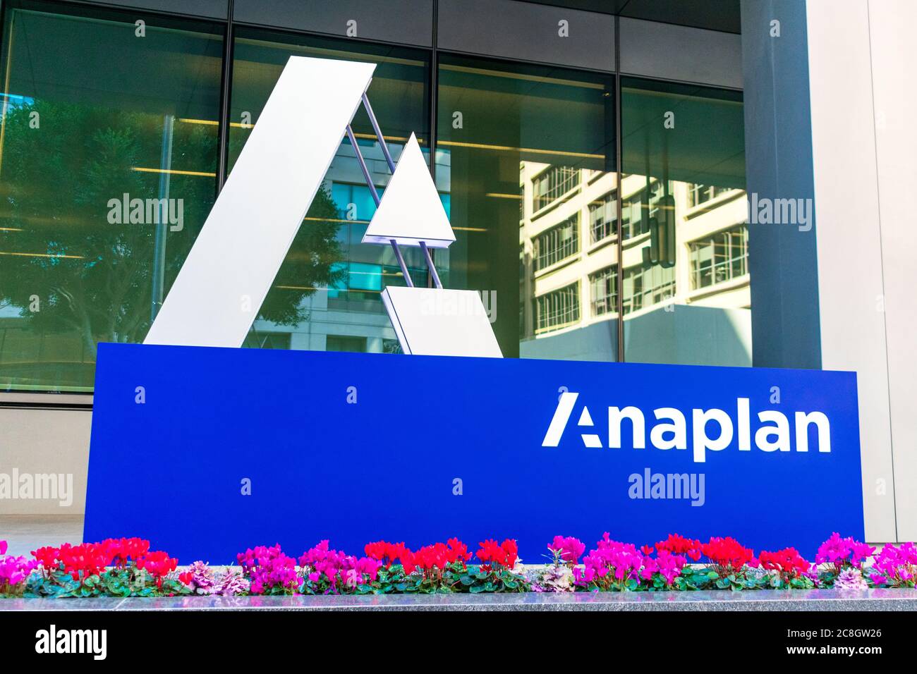Anaplan logo at company headquarters facade. Anaplan is software ...
