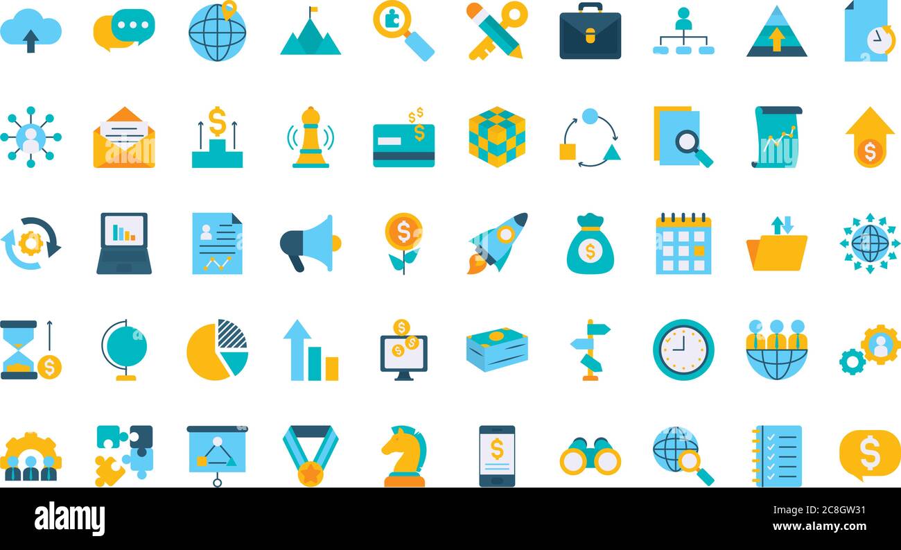 strategy icon set over white background, flat style, vector ...