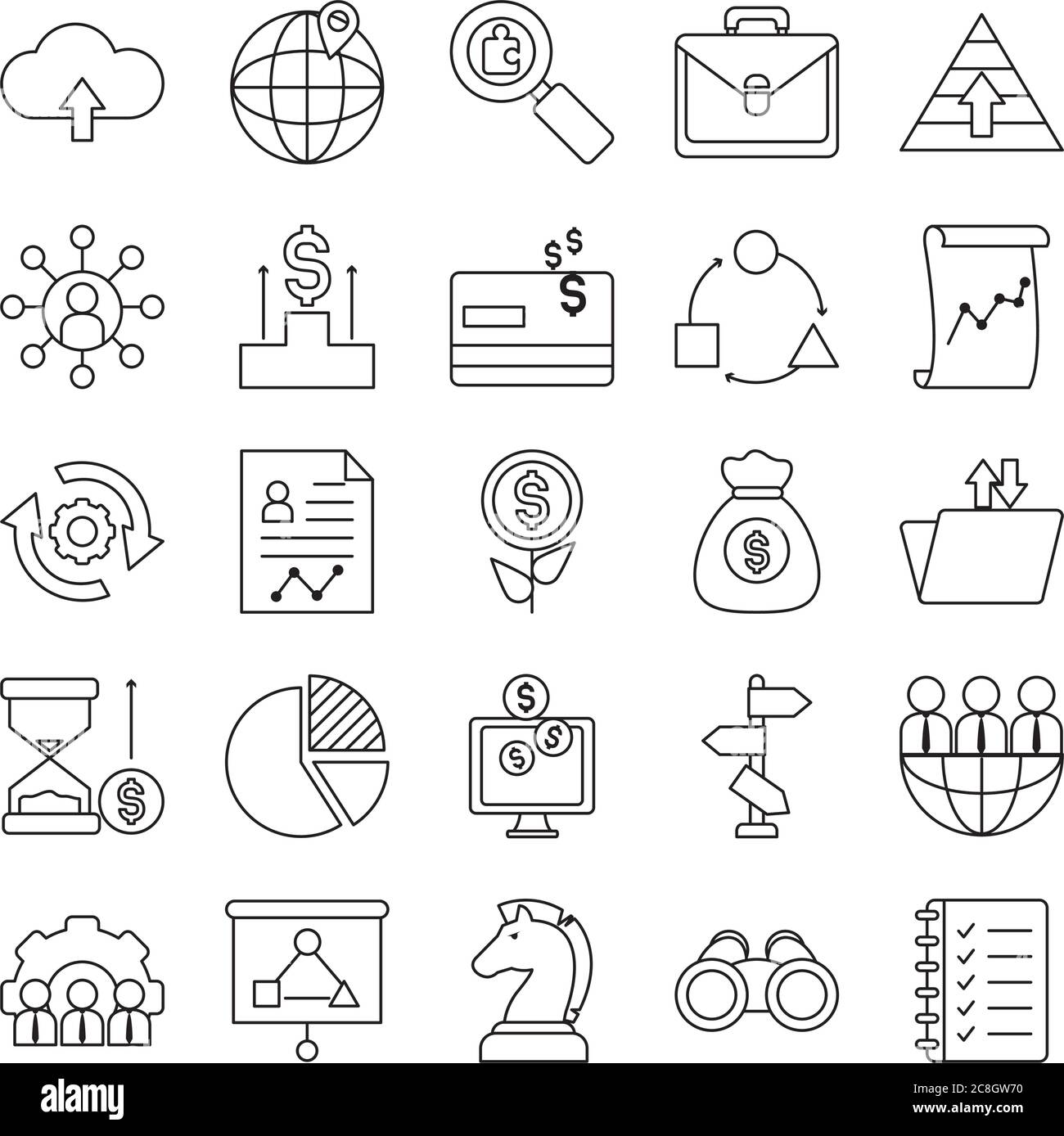 portfolio and strategy icon set over white background, line style ...
