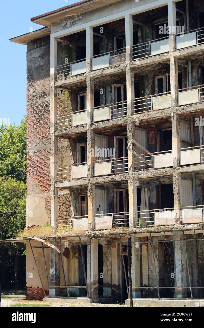 Multi-storey abandoned house without glass in the windows Stock Photo ...