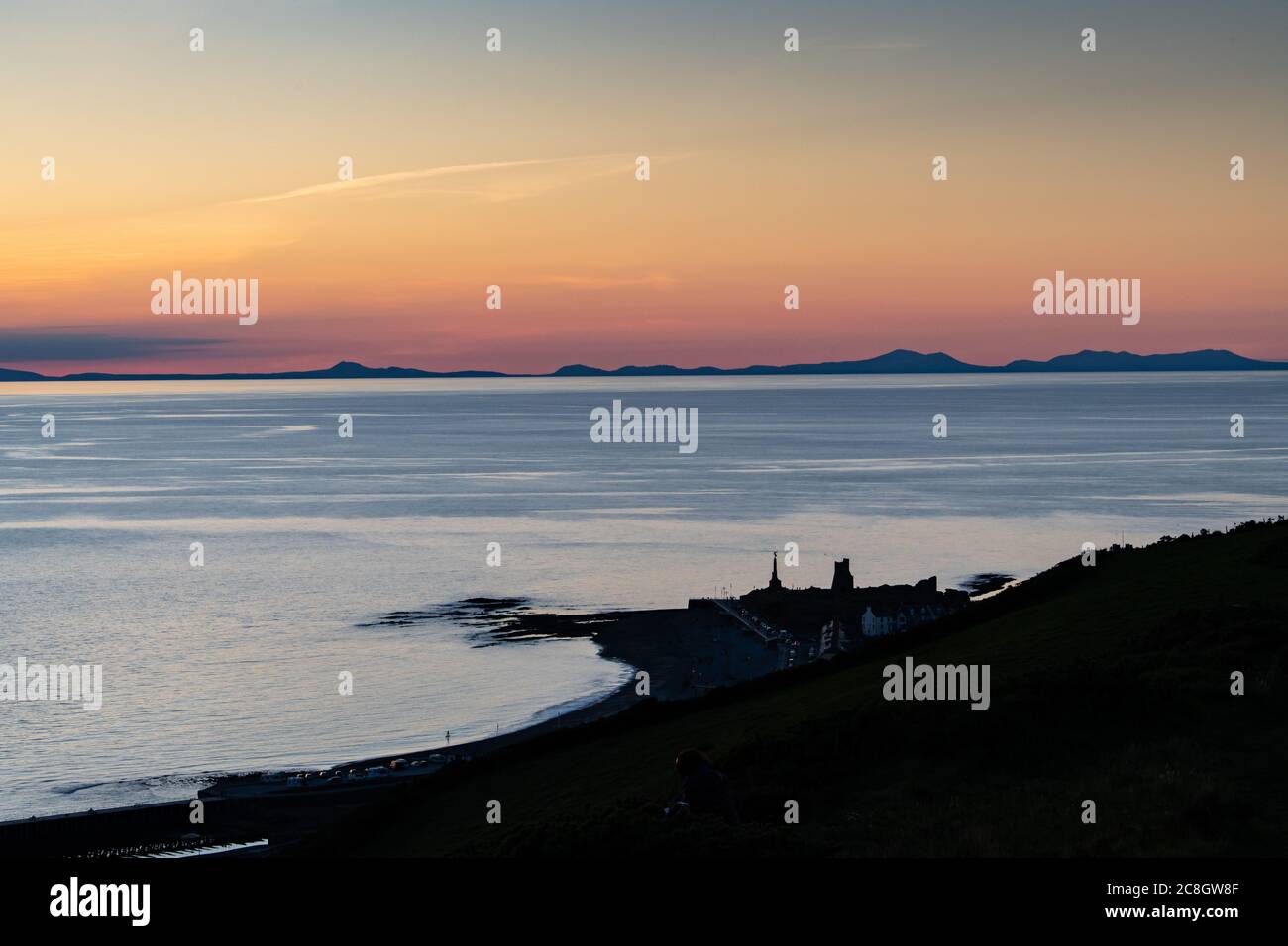 Aberystwyth sunset view looking North in summertime with a view of Llyn ...