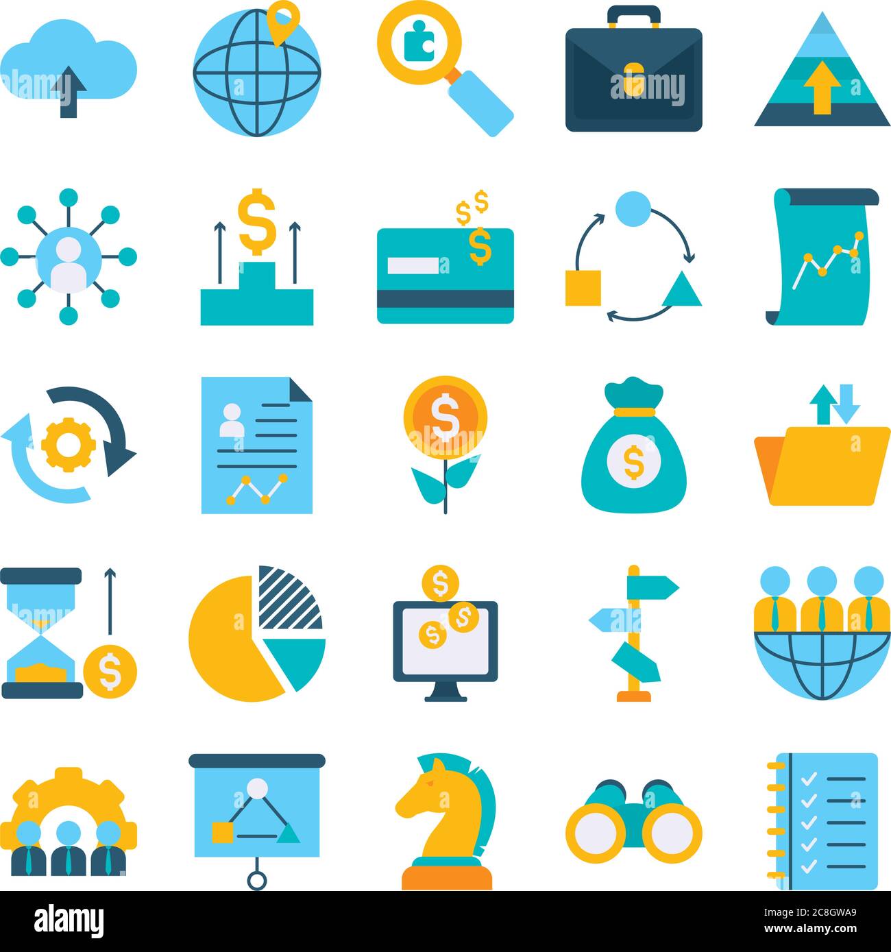 portfolio and strategy icon set over white background, flat style ...