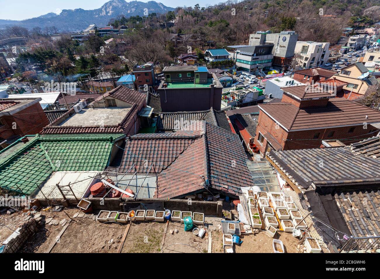 Roofs of hanoks in Bukchon Hanok Village, Seoul, South Korea Stock ...