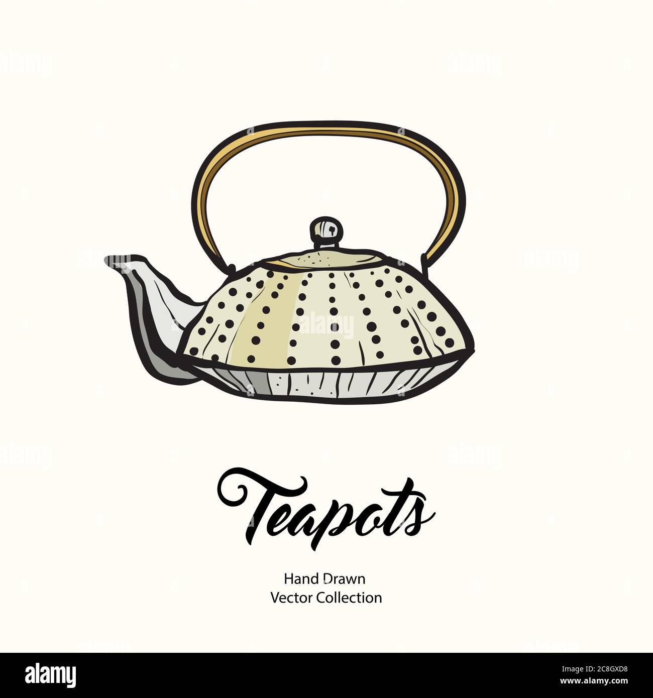 Teapot hand drawn ink vector illustration old style. Isolated line ...