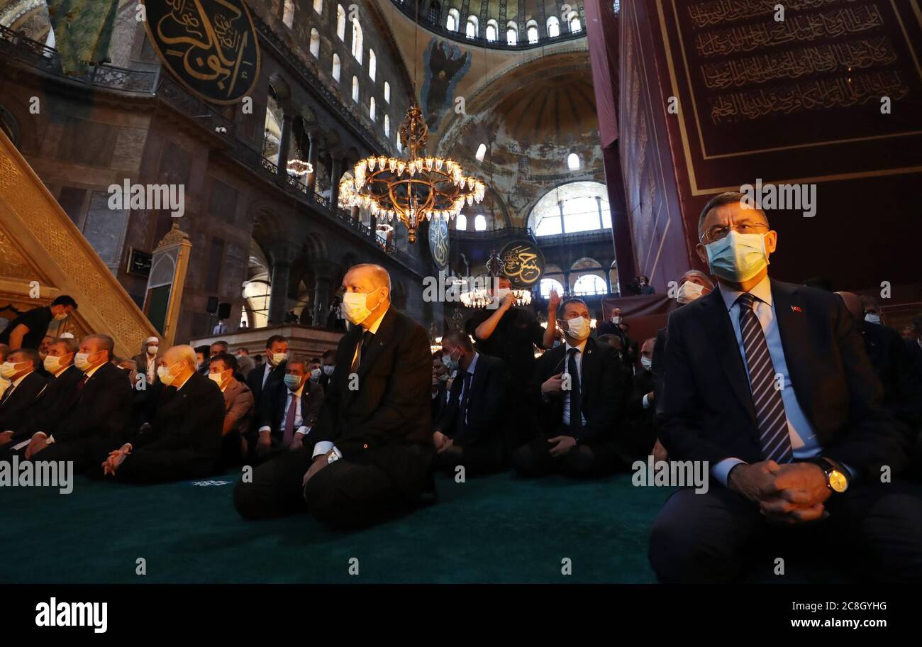 Istanbul. 24th July, 2020. Turkish President Recep Tayyip Erdogan (C ...