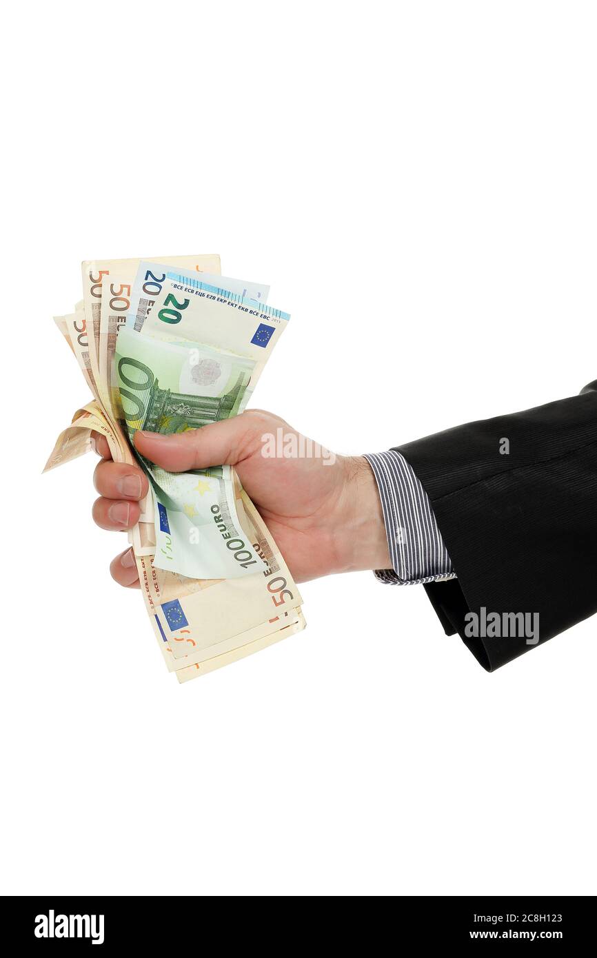 hand with euro banknotes isolated on white Stock Photo - Alamy