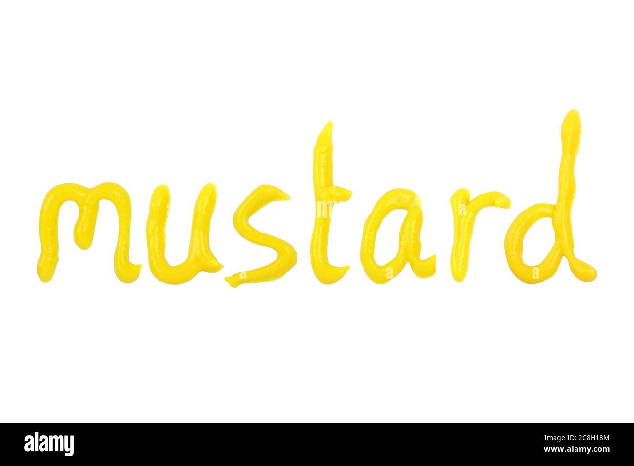 mustard is written with real mustard isolated on white Stock Photo - Alamy