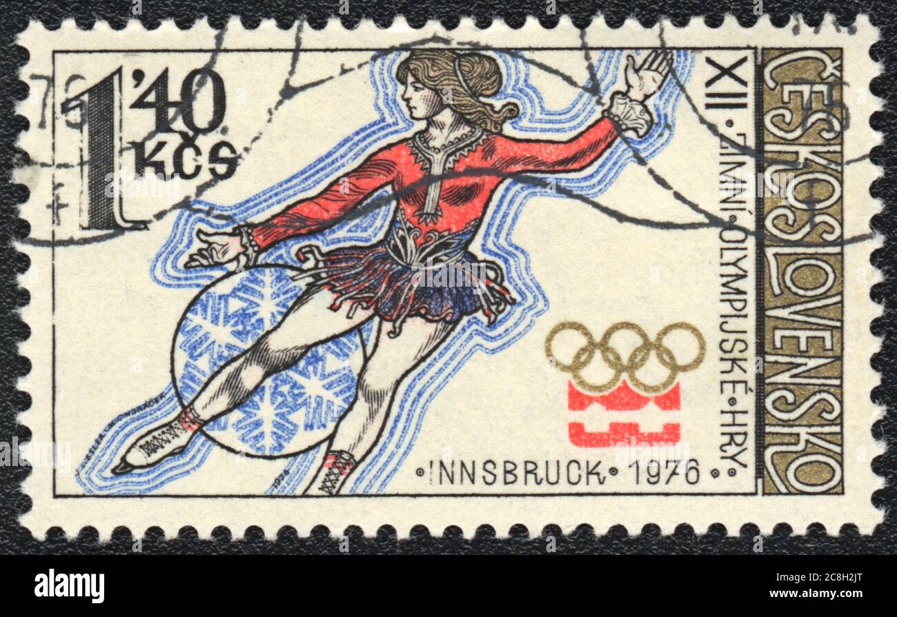 Postage stamp. Womans figure skating on the XII Olympic Games in ...