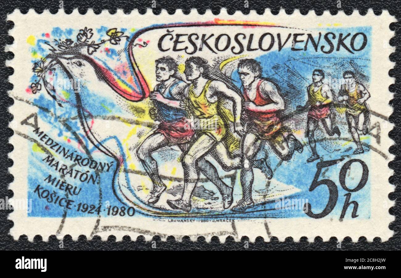Postage stamp. International Marathon Kosice Peace, Czechoslovakia ...
