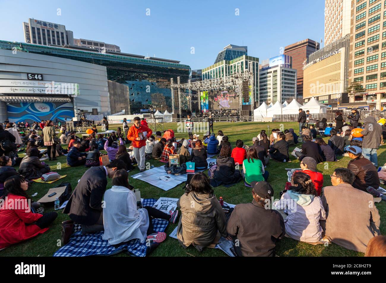 Celebration of a live event of a South Korean young pop group in Seoul ...