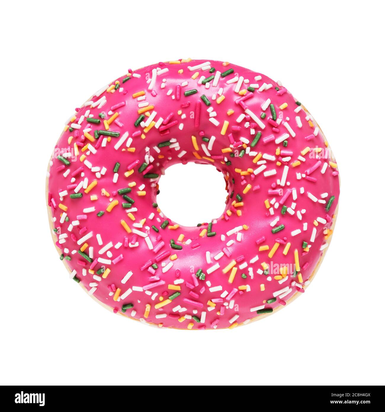 Pink donut isolated over white background with clipping path. Top view ...