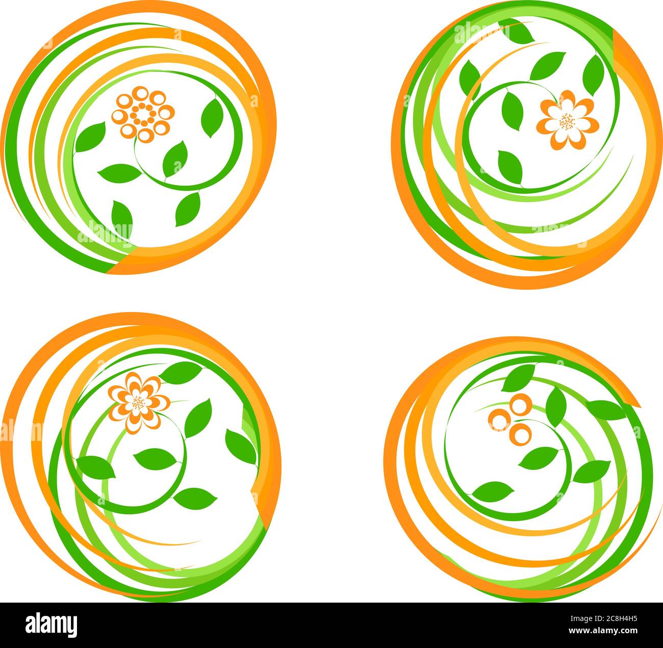 vector illustration of a set of a green icons with flower. Can be used ...