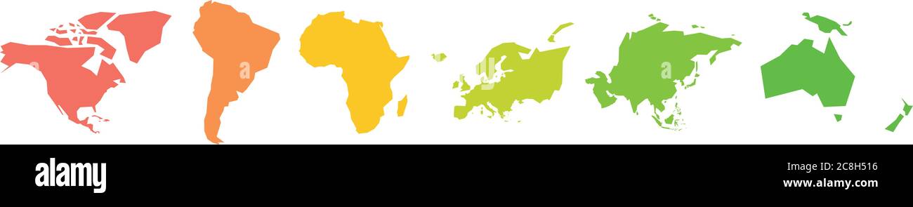 Silhouettes of World continents in different colors. Simple flat vector ...
