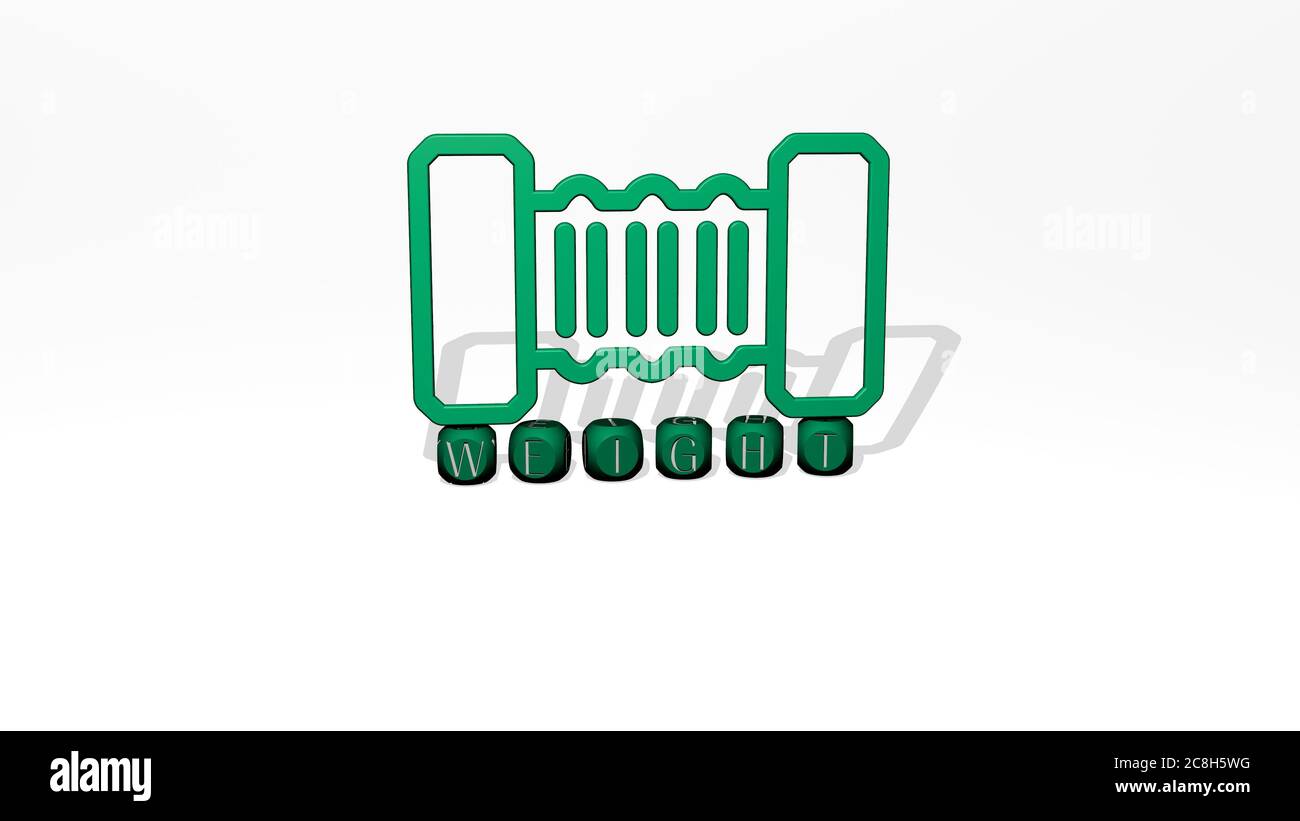 3D illustration of WEIGHT graphics and text made by metallic dice ...