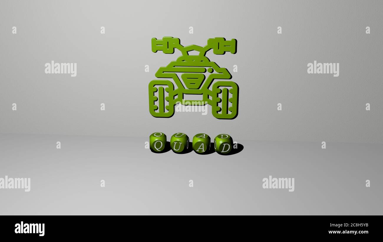 3D representation of quad with icon on the wall and text arranged by ...