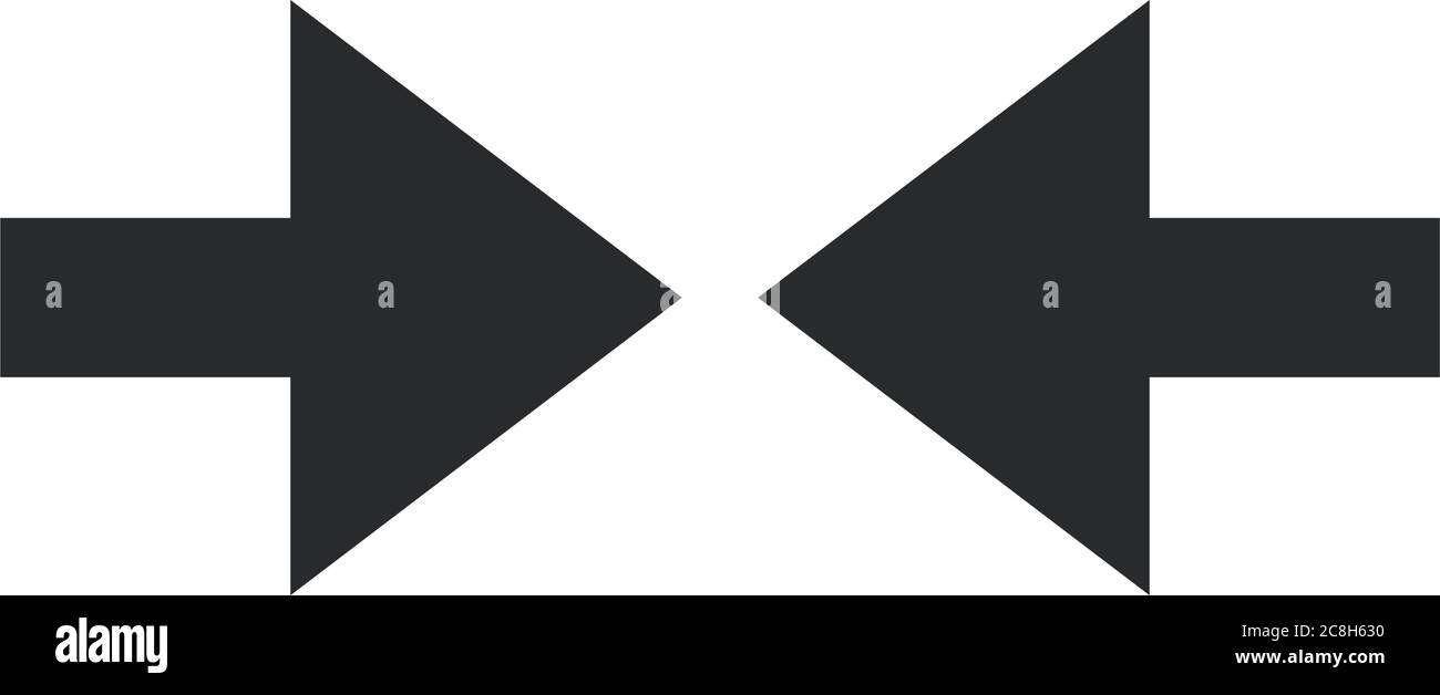 two arrows pointing center silhouette style icon vector illustration ...