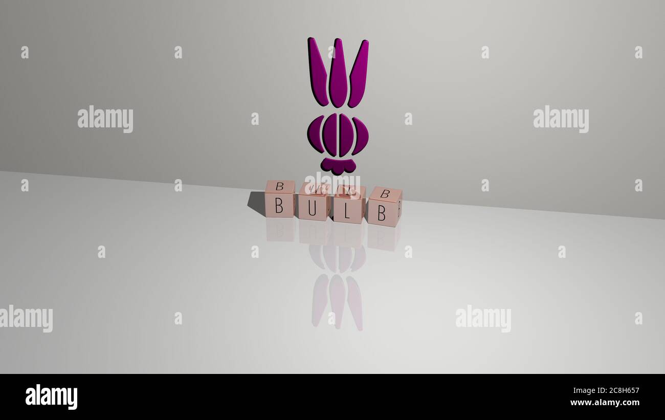 3D graphical image of BULB vertically along with text built by metallic ...
