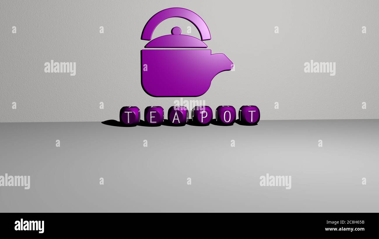 3D graphical image of teapot vertically along with text built by ...