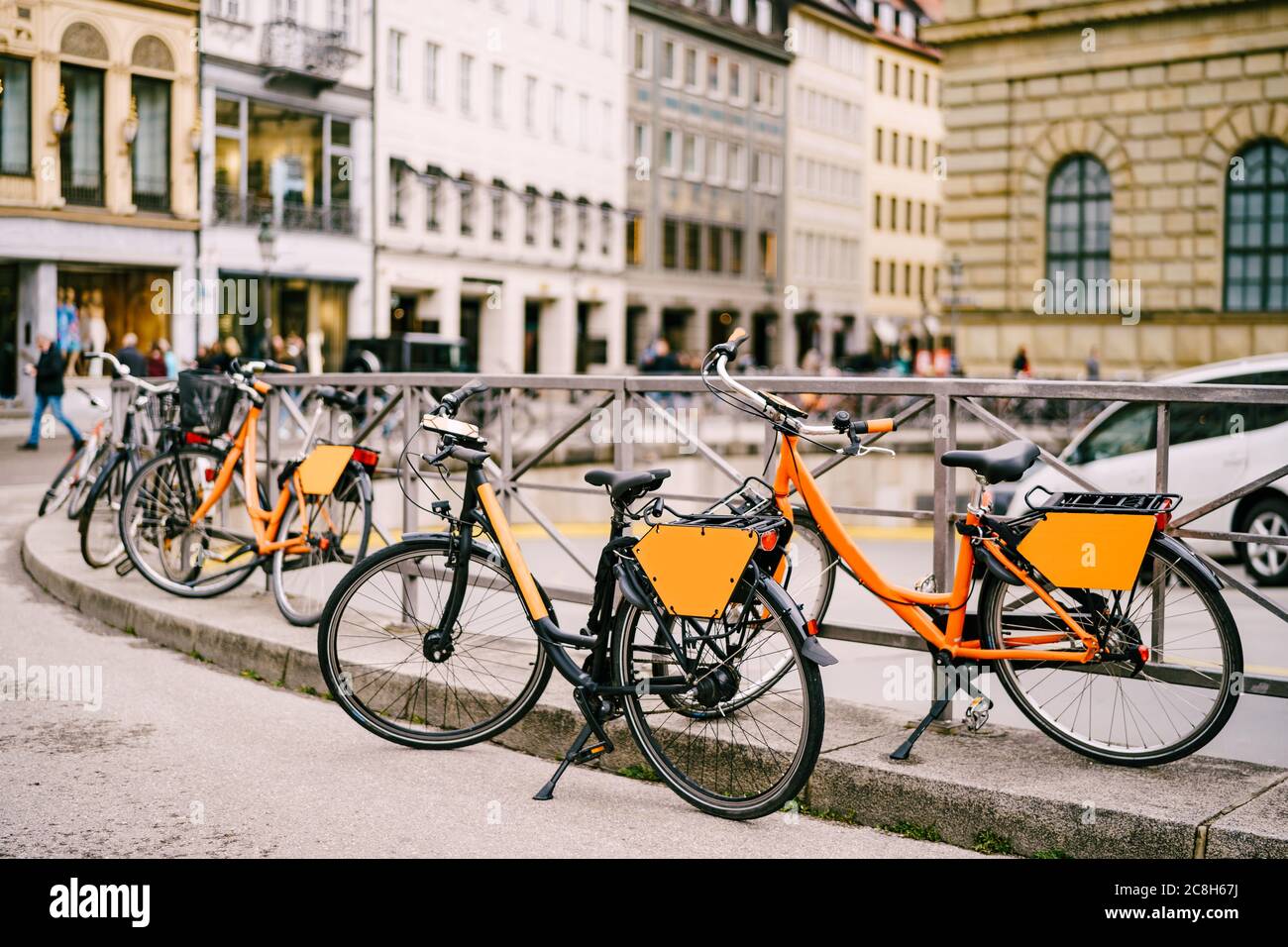 Bicycle parking in the center of high-rise office buildings. Rental ...
