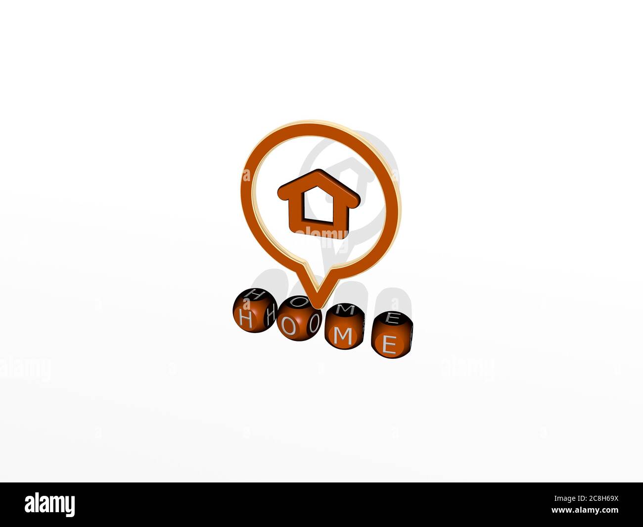 3D graphical image of HOME vertically along with text built by metallic ...