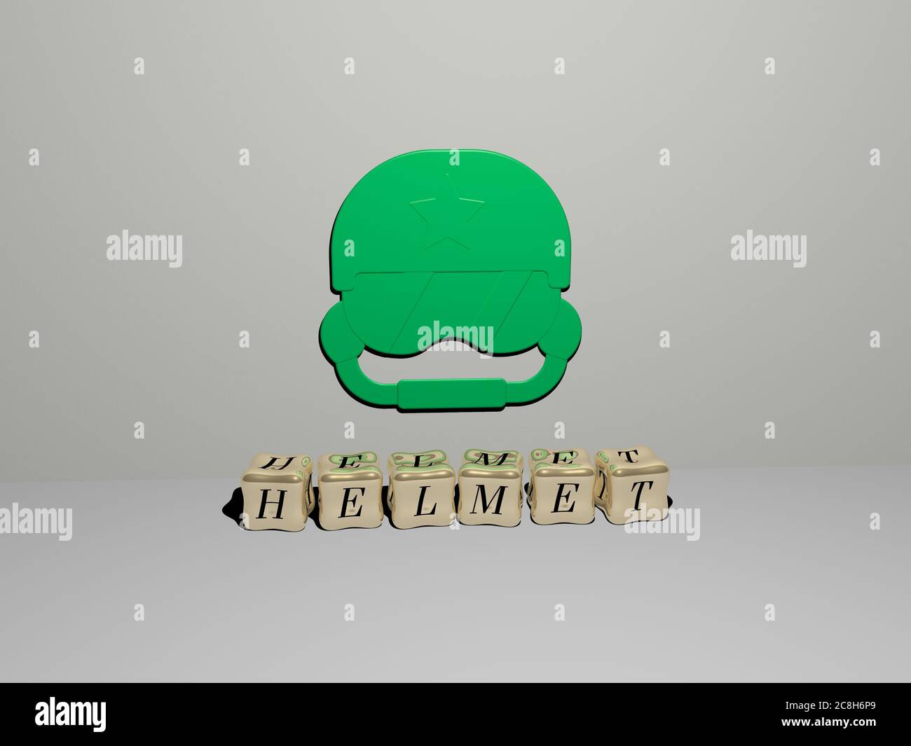 3D graphical image of helmet vertically along with text built by ...