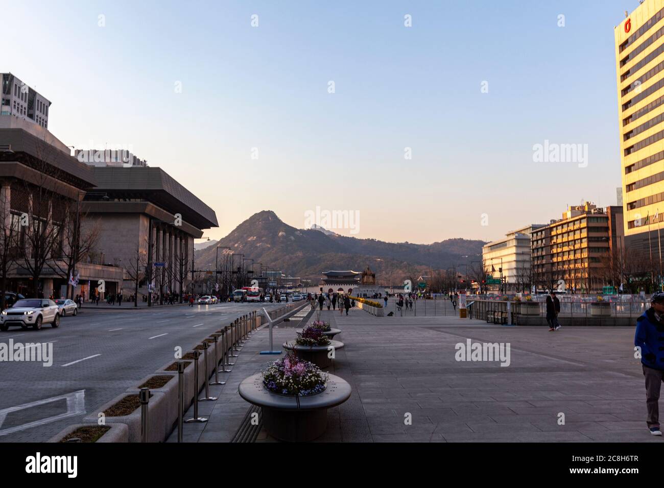 Avenue view from statue of Admiral Yi Sun Shin, Sejong-daero, Sejongno ...