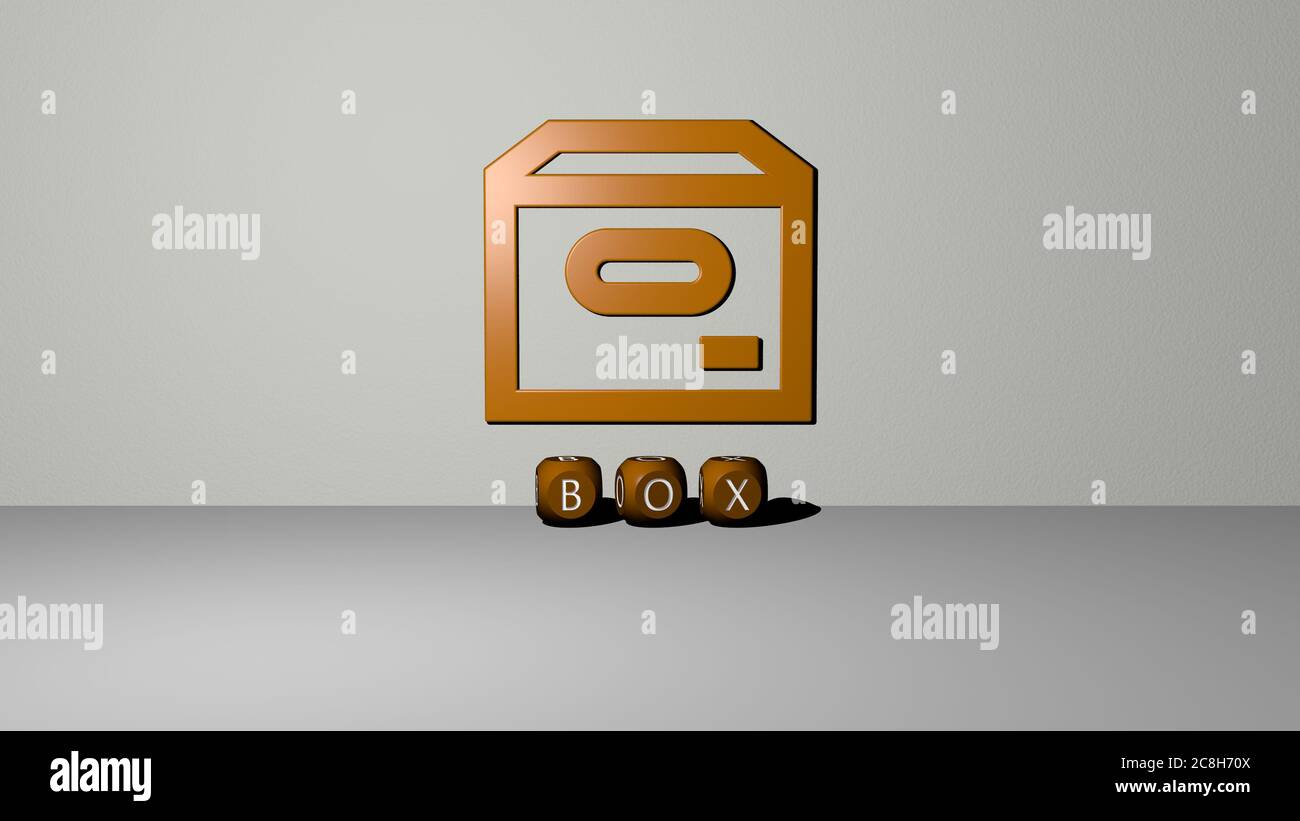 3D graphical image of BOX vertically along with text built by metallic ...