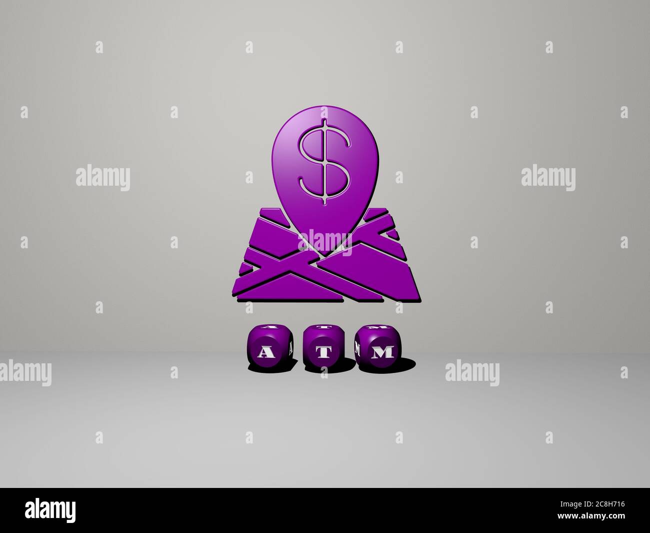 3D graphical image of ATM vertically along with text built by metallic ...
