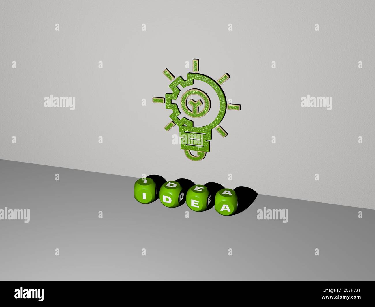 3D representation of idea with icon on the wall and text arranged by ...