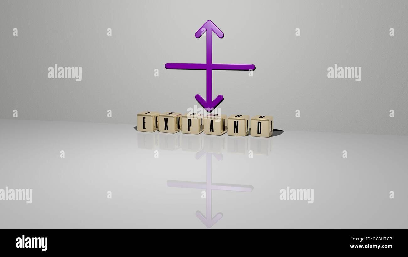 3D representation of expand with icon on the wall and text arranged by ...