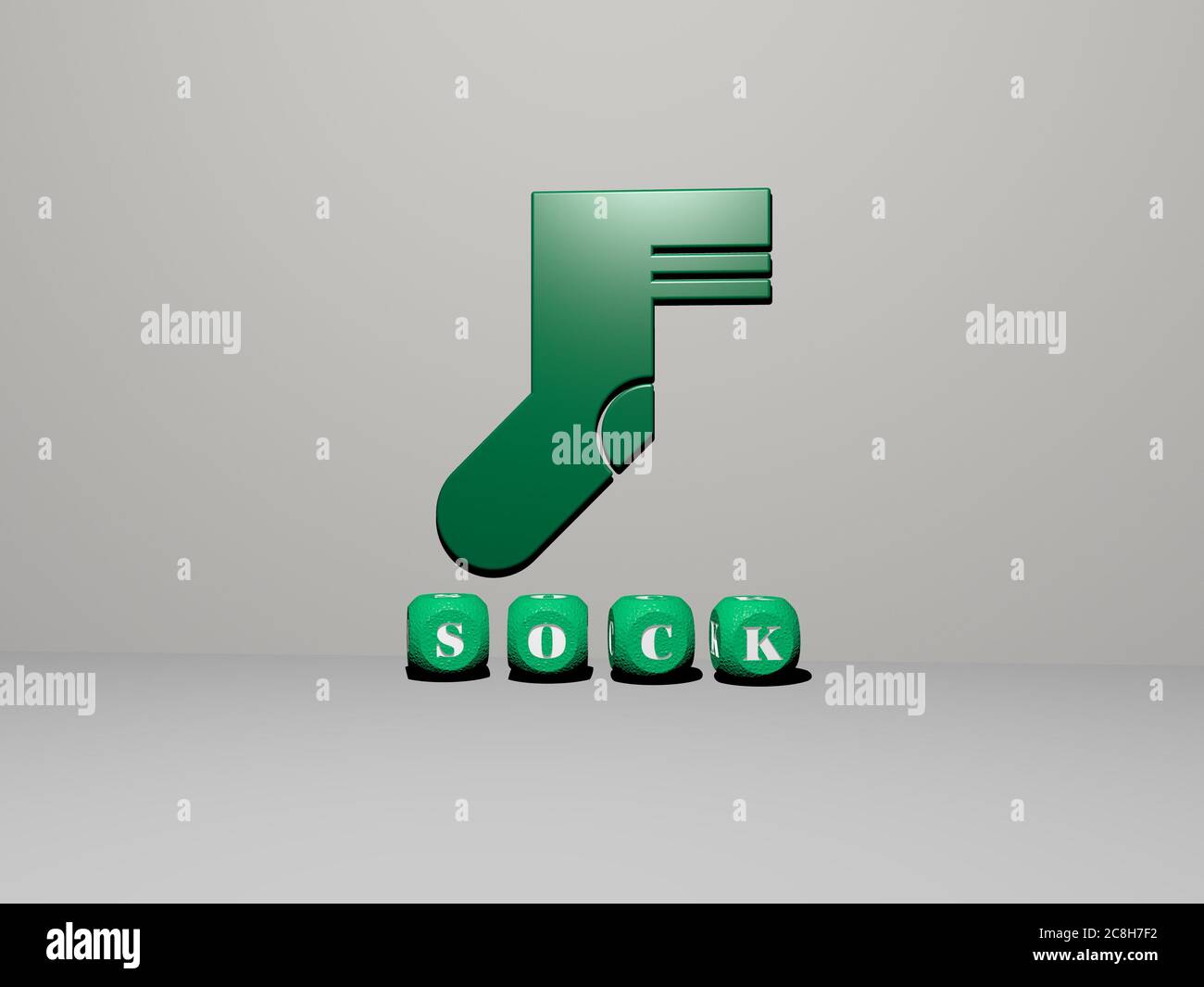 3D representation of sock with icon on the wall and text arranged by ...