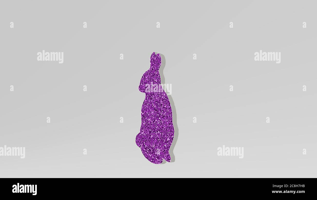 RABBIT on the wall. 3D illustration of metallic sculpture over a white ...