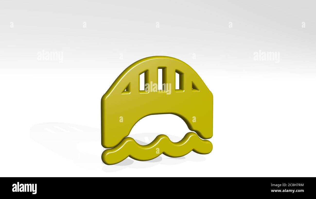 BRIDGE stand with shadow. 3D illustration of metallic sculpture over a ...