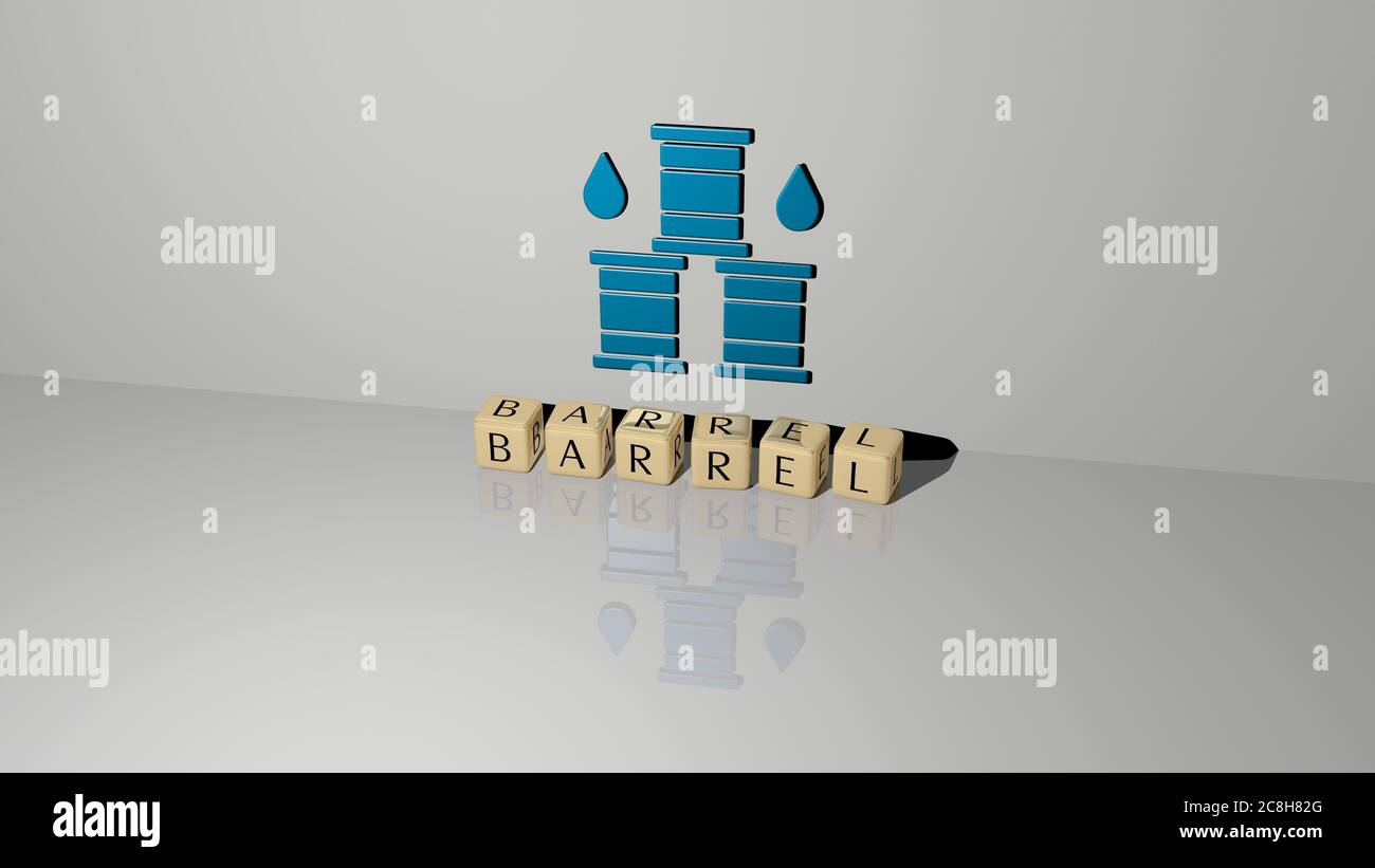 3D illustration of BARREL graphics and text made by metallic dice ...