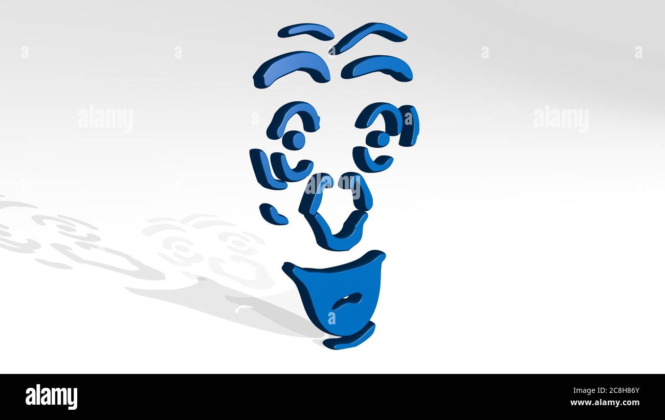 SHOCKED MAN FACE made by 3D illustration of a shiny metallic sculpture ...