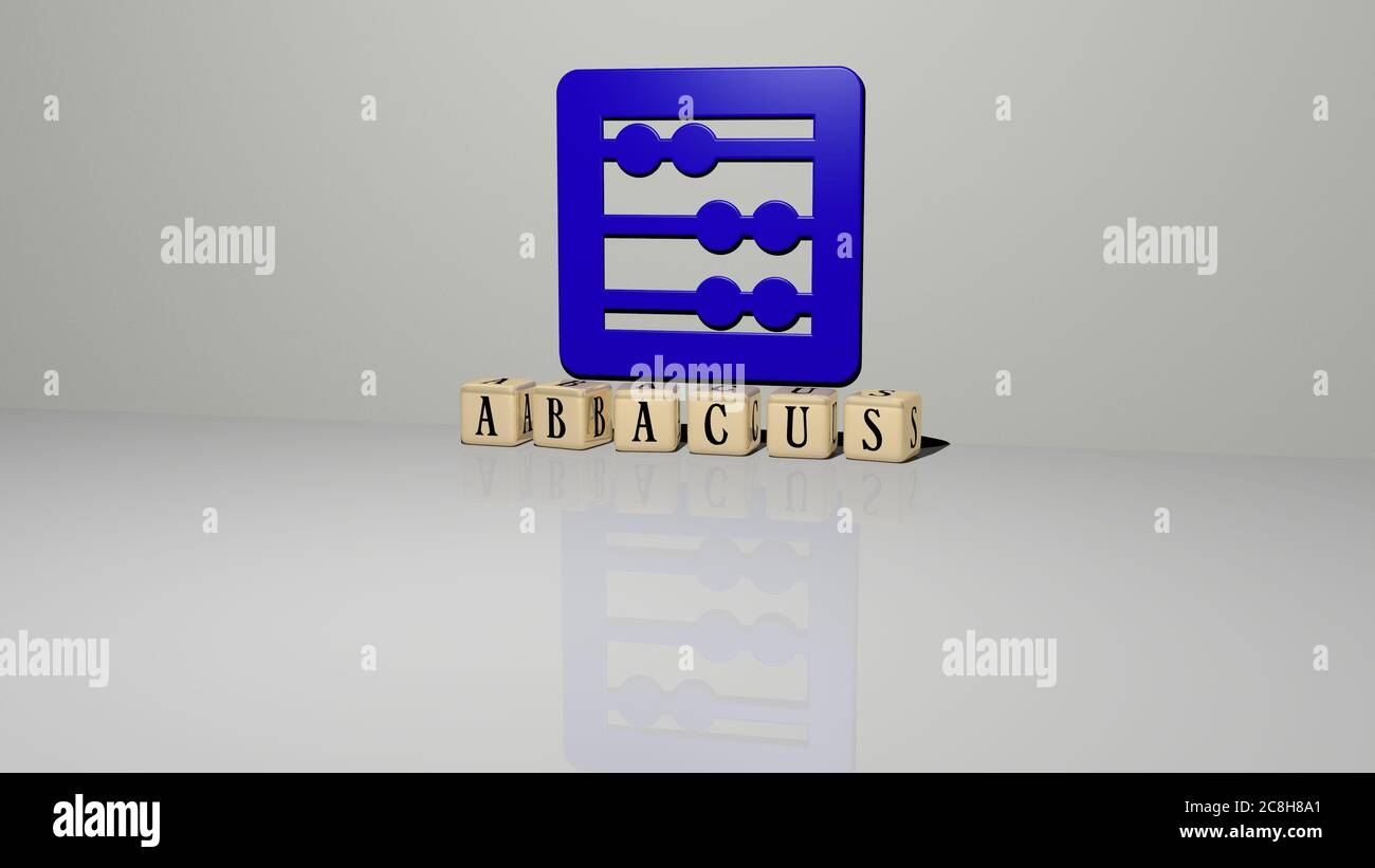 3D representation of abacus with icon on the wall and text arranged by ...