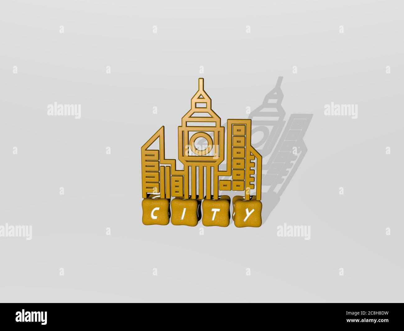 3D representation of CITY with icon on the wall and text arranged by ...