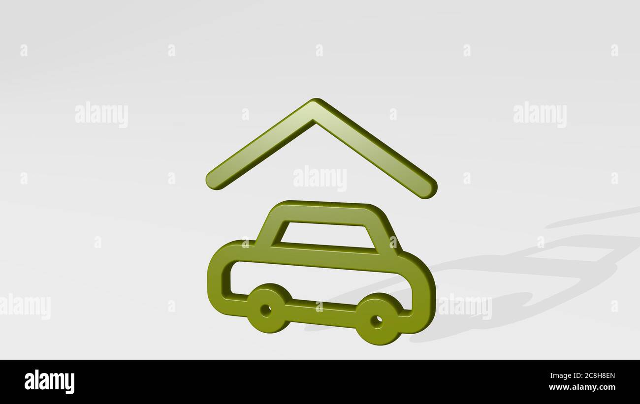 CAR GARAGE made by 3D illustration of a shiny metallic sculpture with ...