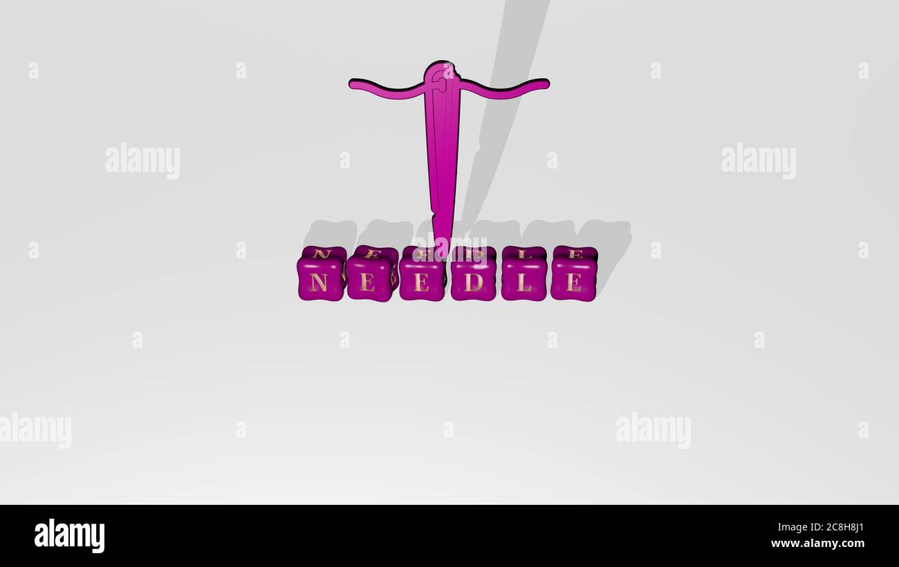 3D representation of needle with icon on the wall and text arranged by ...