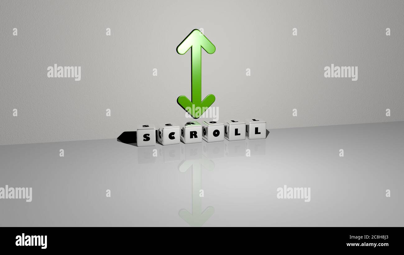 3D illustration of scroll graphics and text made by metallic dice ...