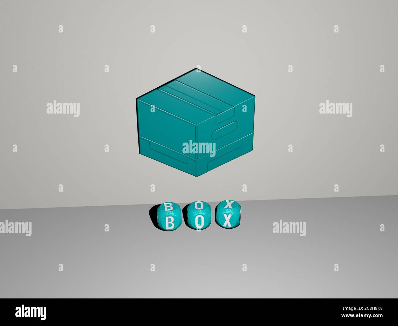 3D graphical image of box vertically along with text built by metallic ...