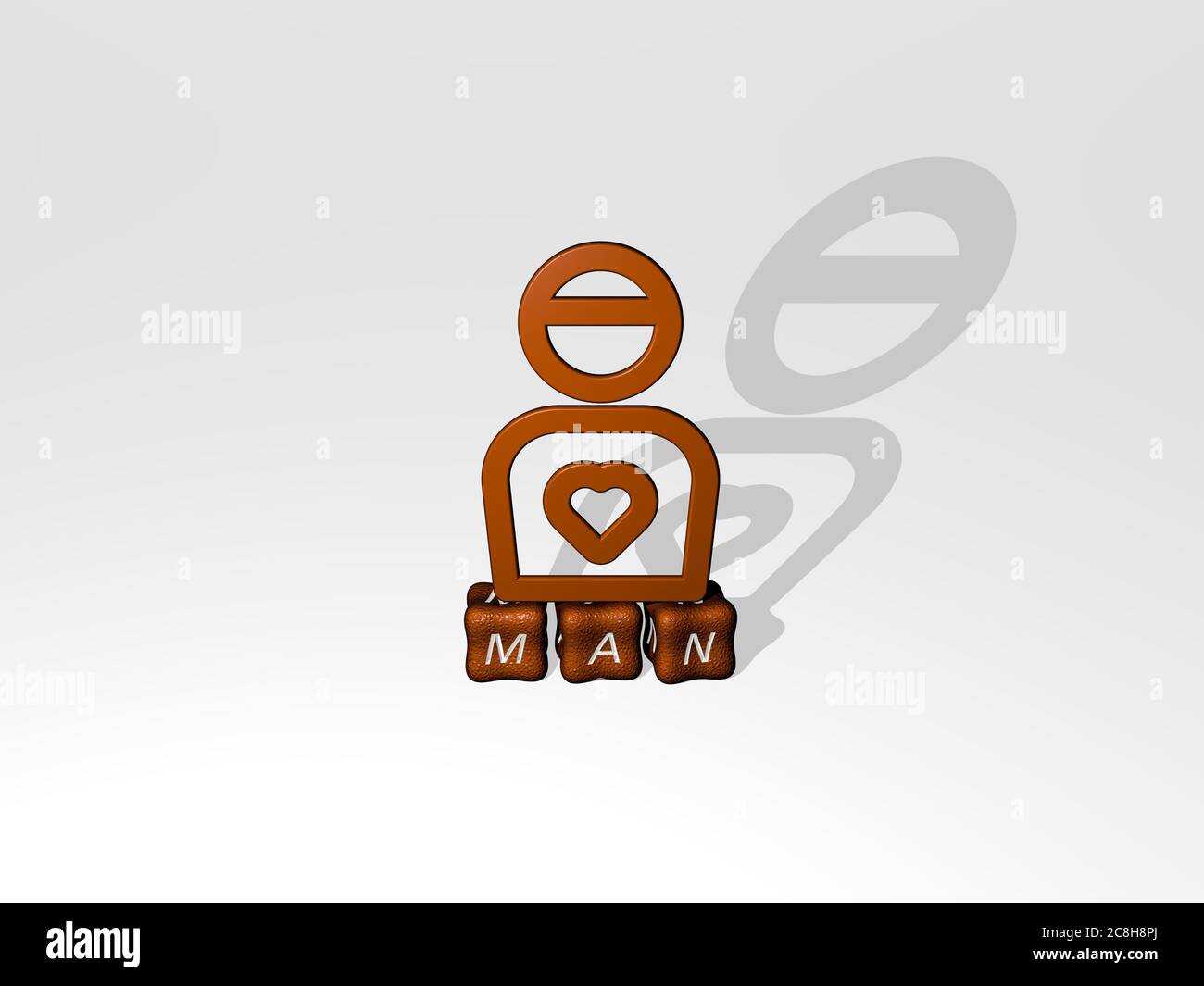 3D representation of man with icon on the wall and text arranged by ...