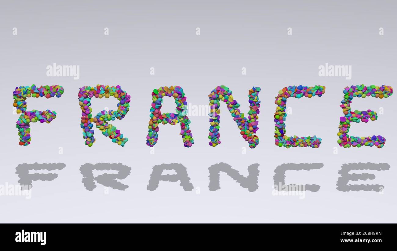 FRANCE: 3D illustration of the text made of small objects over a white ...
