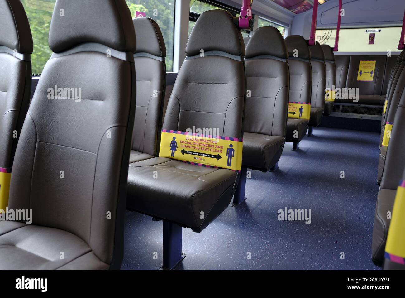 Bath/UK-July 2020: The interior of a First Group public transport bus ...