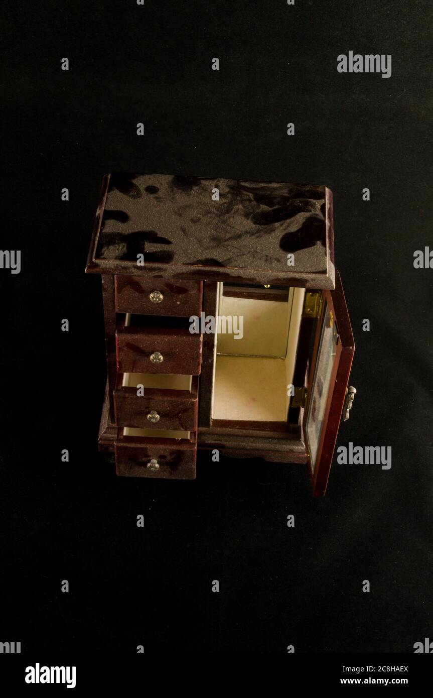 Close-up of jewelry box wardrobe Object on a black Background Stock ...