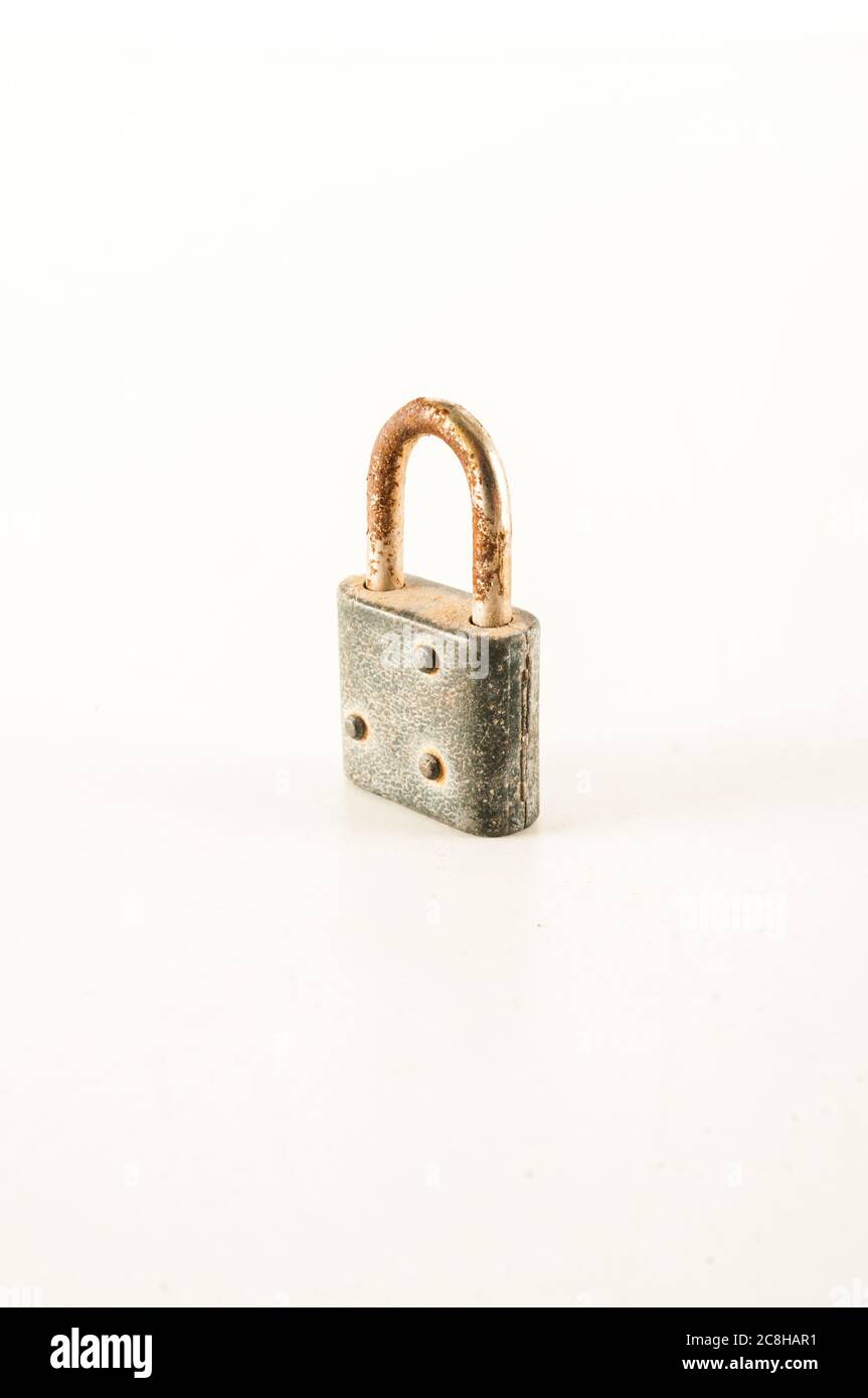 vintage metal steel lock padlock on white background Stock Photo - Alamy