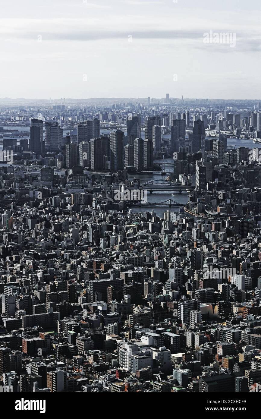 Scenery of the Tokyo Bay area as seen from the observatory of Tokyo Sky ...
