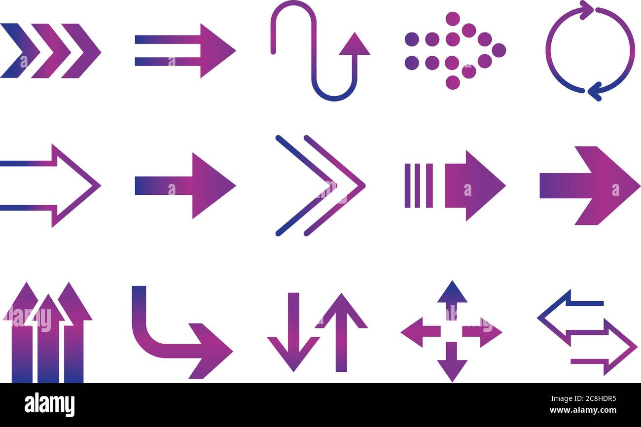 Arrows Direction Guide Cursor Web Navigation Icons Set Gradient Style Vector Illustration Stock