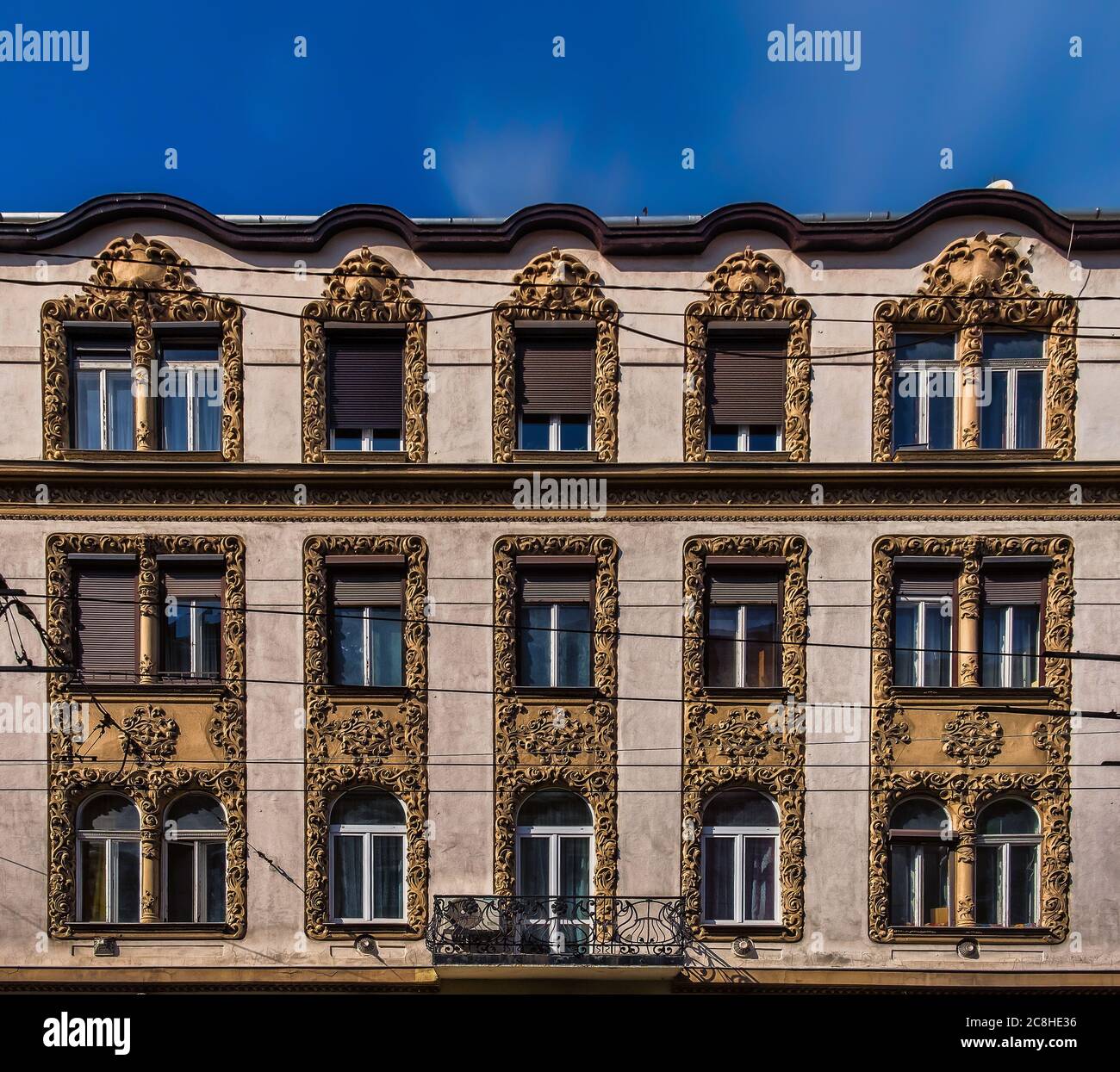 Budapest, Hungary, aug 2019, view of the upper part of a building with ...